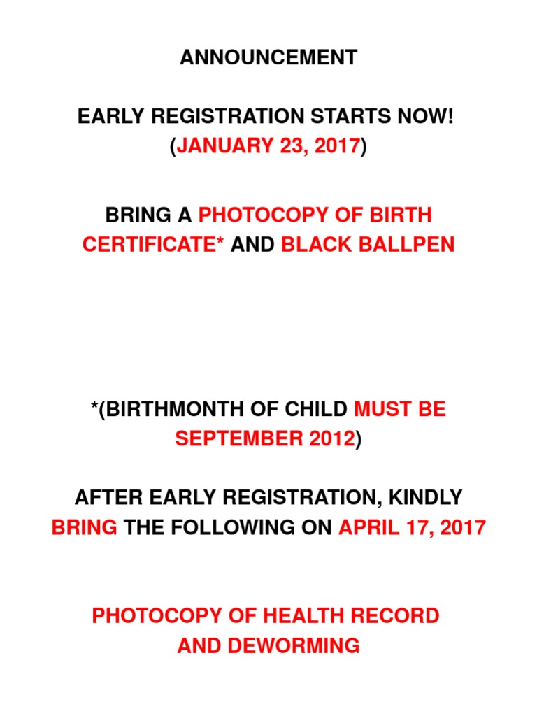 Early Registration for September 2012 Kids | PDF