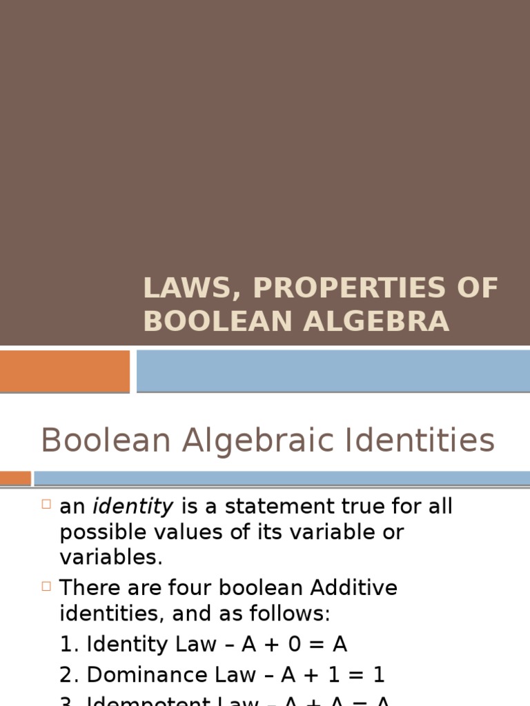 Boolean Algebra Laws and Identities | PDF | Boolean Algebra | Teaching ...