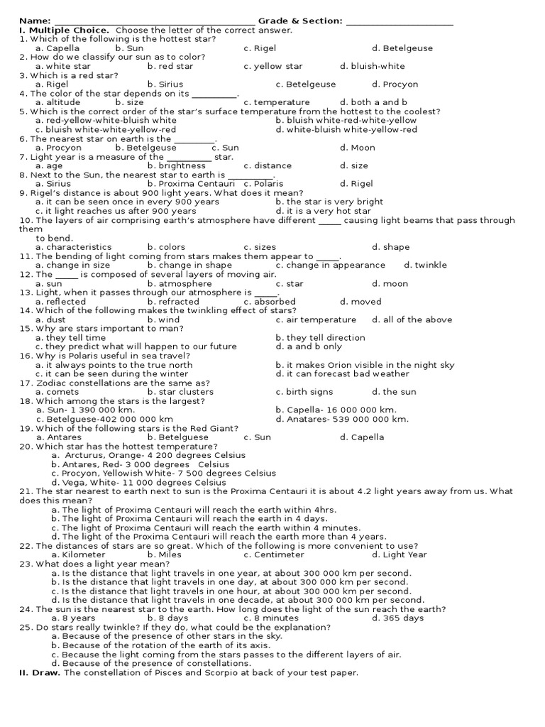 Summative Test in Science 6 | PDF | Stars | Sun