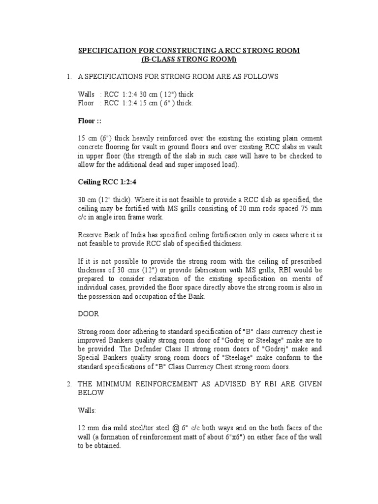 RBI Specifications | PDF | Bank Vault | Reserve Bank Of India