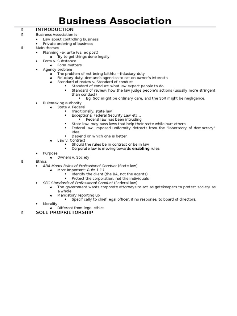 [Outline]Business Association | Law Of Agency | Partnership | Free 30 ...