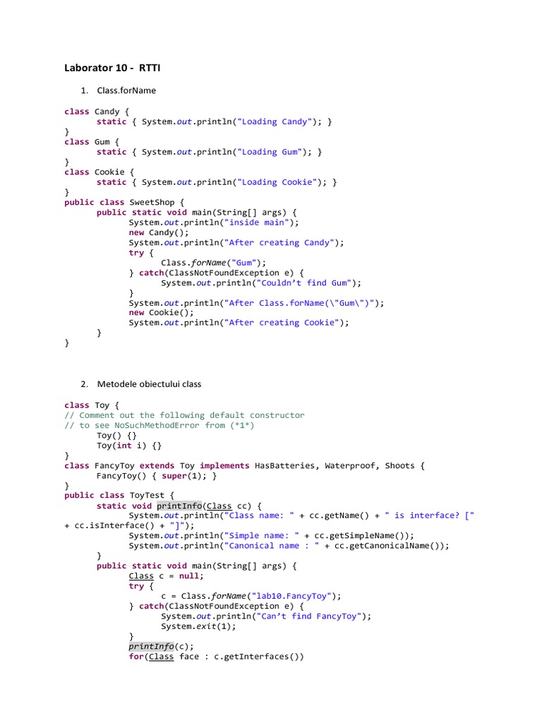 Laborator 10 - Rtti: 1. Class - Forname | PDF | Constructor (Object Oriented Programming ...