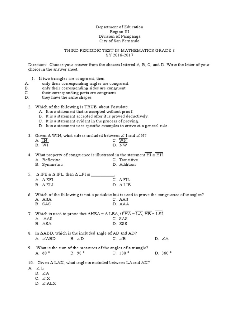 Grade 8 Math Test Review | PDF | Triangle | Elementary Geometry