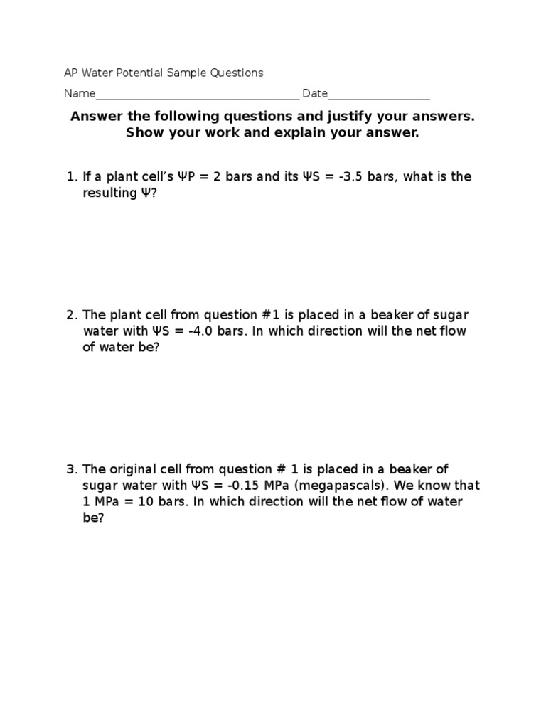 Ap Water Potential Questions | PDF