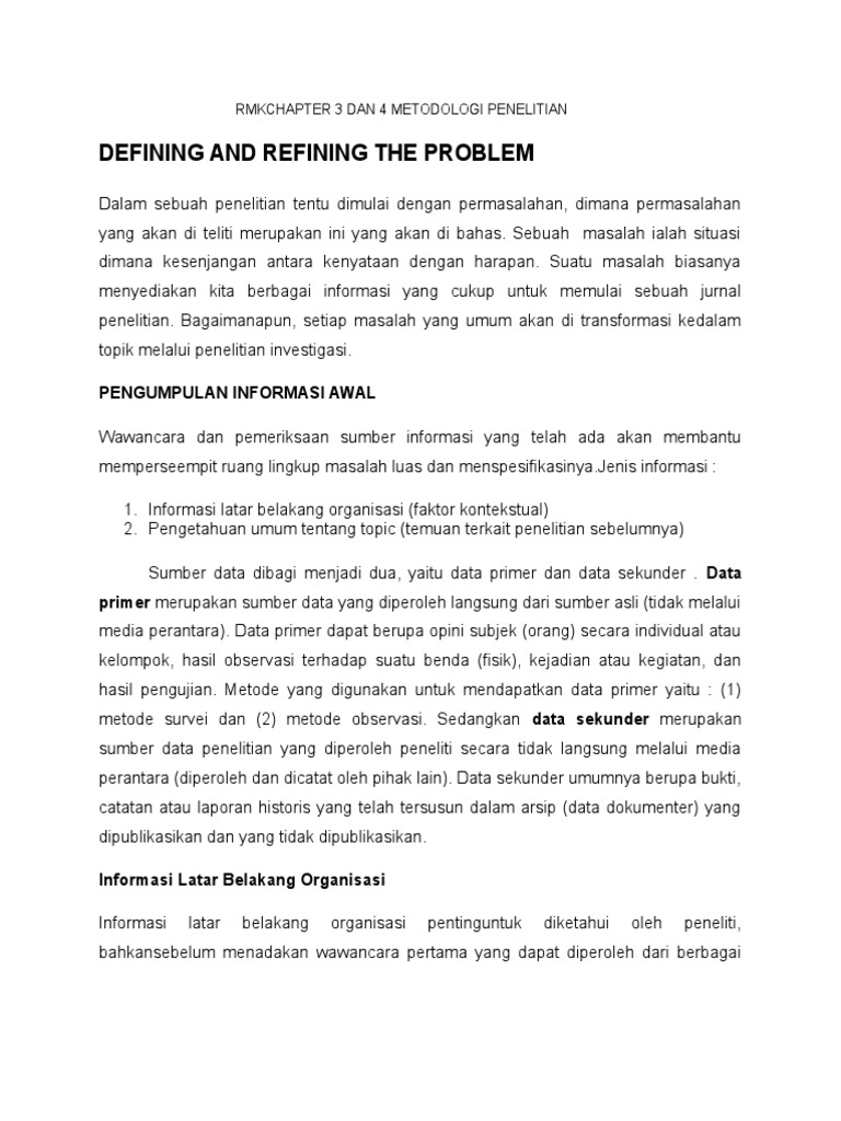 Defining and Refining Problem - Metodologi Penelitian Uma Sekaran | PDF