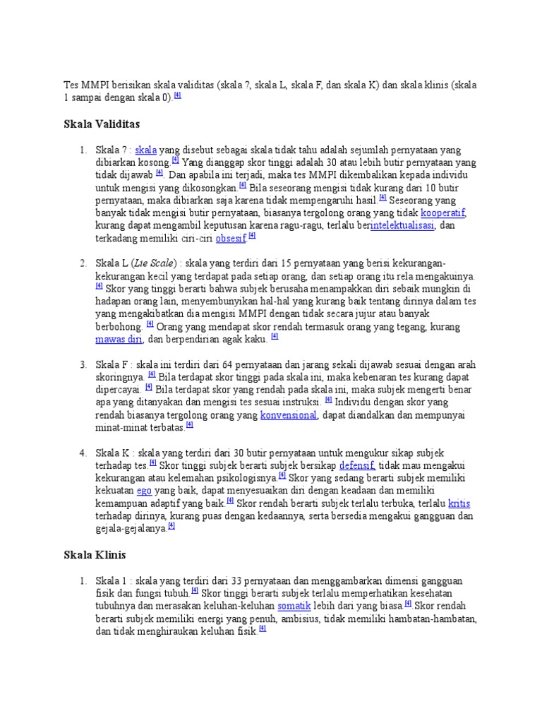 Skala MMPI Berisikan Skala Validitas | PDF