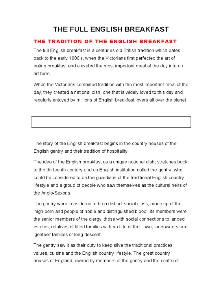 The Full English Breakfast | PDF | Meal | Sausage