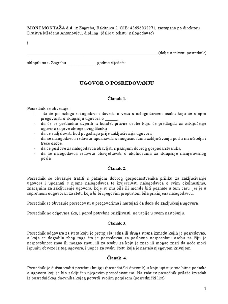 Ugovor - o - Posredovanju - Spranca - 2 | PDF