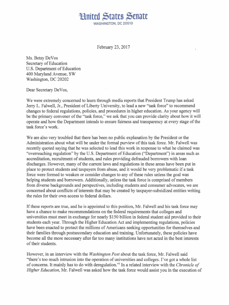 Falwell Task Force Letter 2-23-17 | Conflict Of Interest | Government