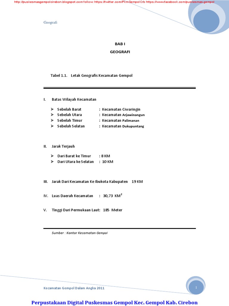 Kecamatan Gempol Kabupaten Cirebon Dalam Angka Tahun 2010 | PDF