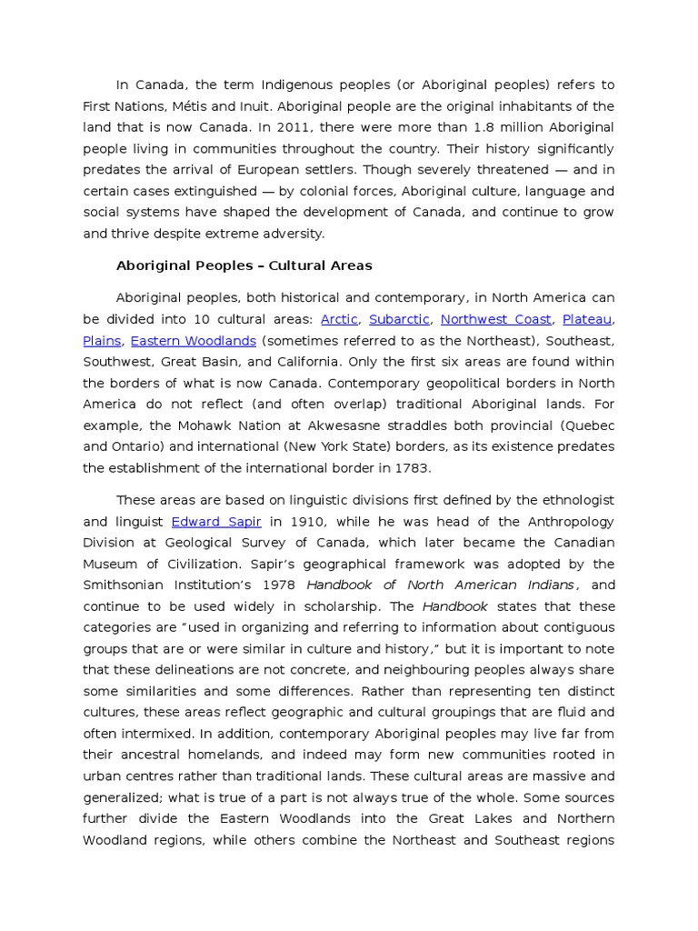 Aboriginal Peoples - Cultural Areas: Arctic Subarctic Northwest Coast ...