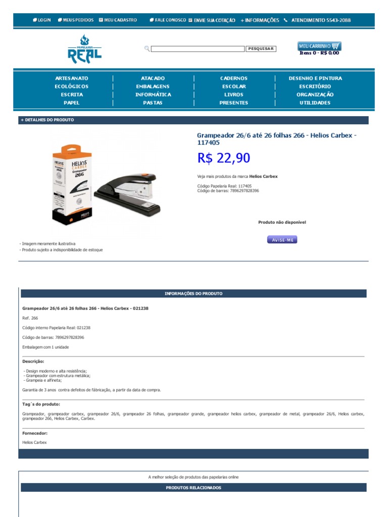 Grampeador 26 - 6 Até 26 Folhas 266 - Helios Carbex - 117405 ...