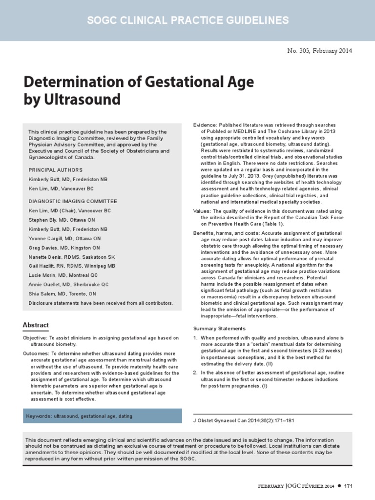 Determination of Gestational Age by Ultrasound: Sogc Clinical Practice ...