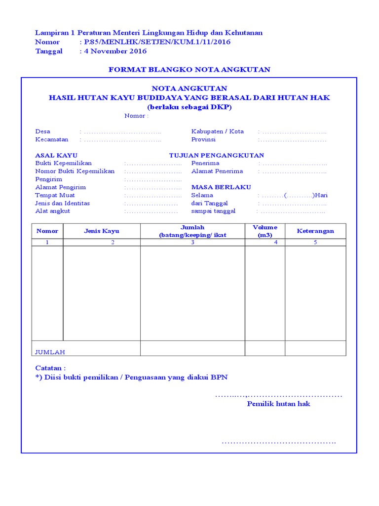 Format Nota Angkutan Kayu 2024 | PDF