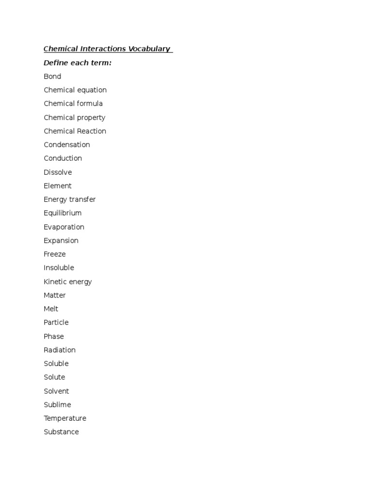 Chemical Interactions Vocabulary Guide | PDF