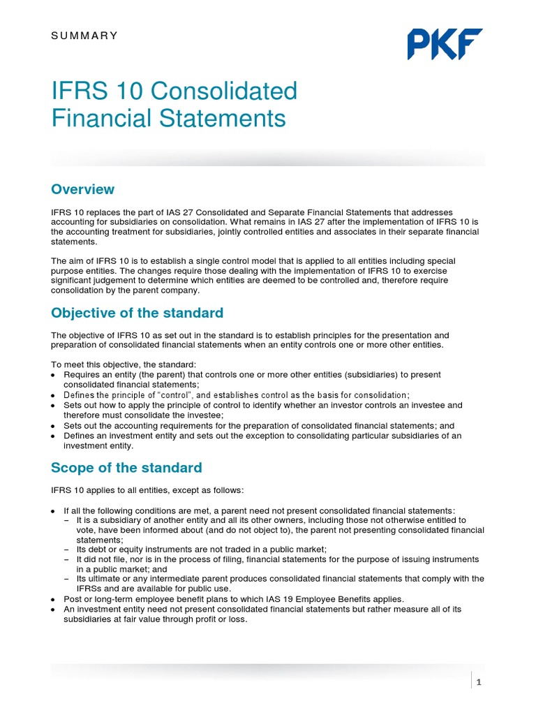 IFRS 10 Summary | International Financial Reporting Standards | Subsidiary
