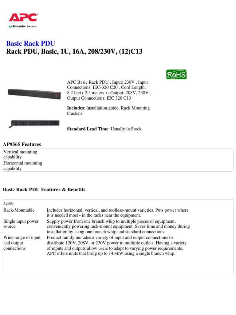 Datasheet APC AP9565 Datasheet | PDF | Power (Physics) | Electromagnetism