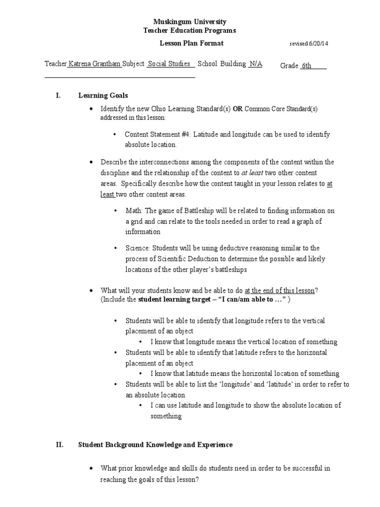 Battleship Lesson Plan | PDF | Lesson Plan | Educational Assessment