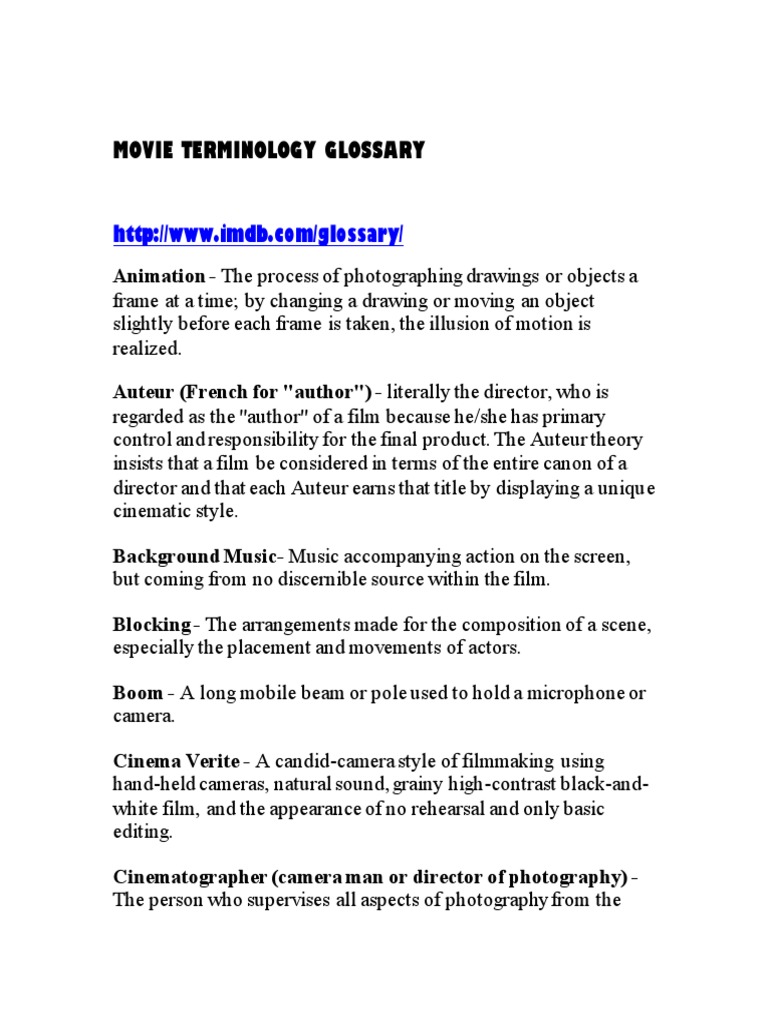 Movie Terminology Glossary | PDF | Zoom Lens | Camera Movie Terminology Glossary | PDF | Zoom Lens | Camera