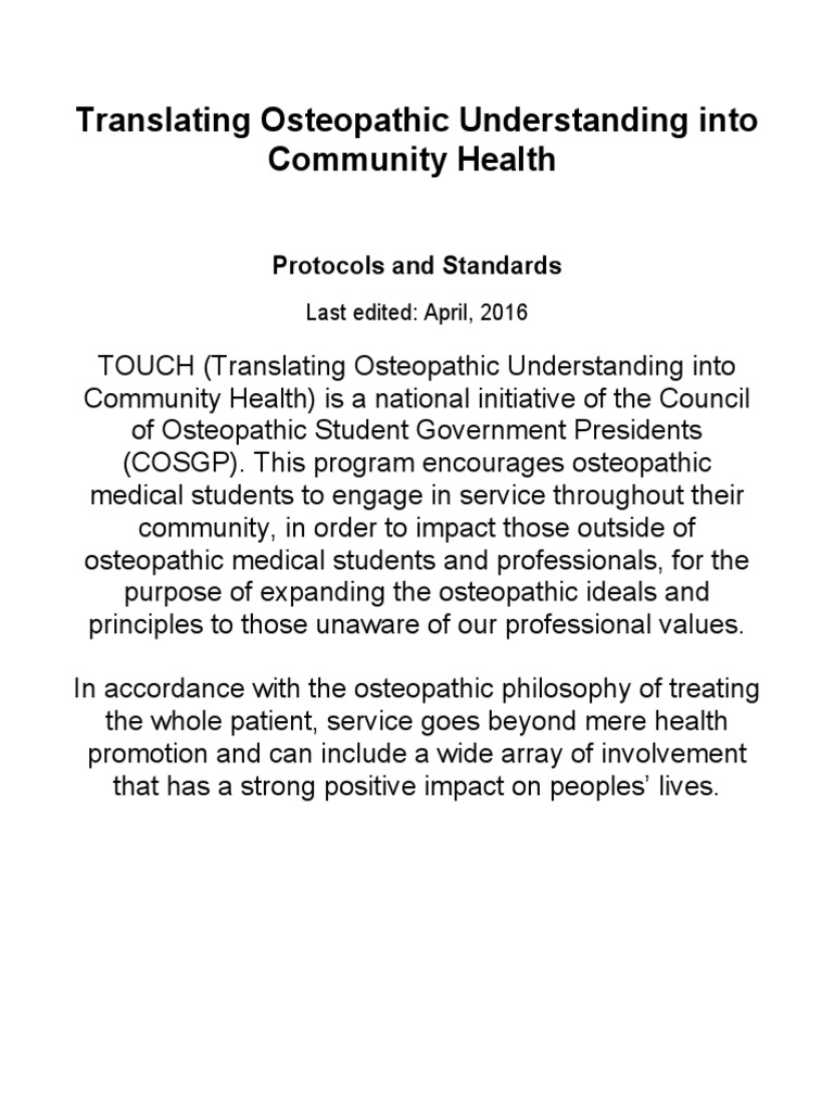 TOUCH Protocols Updated 3-2016 | PDF | Fundraising | Medical School