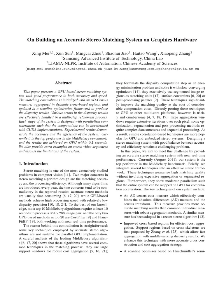 On Building An Accurate Stereo Matching System On Graphics Hardware ...