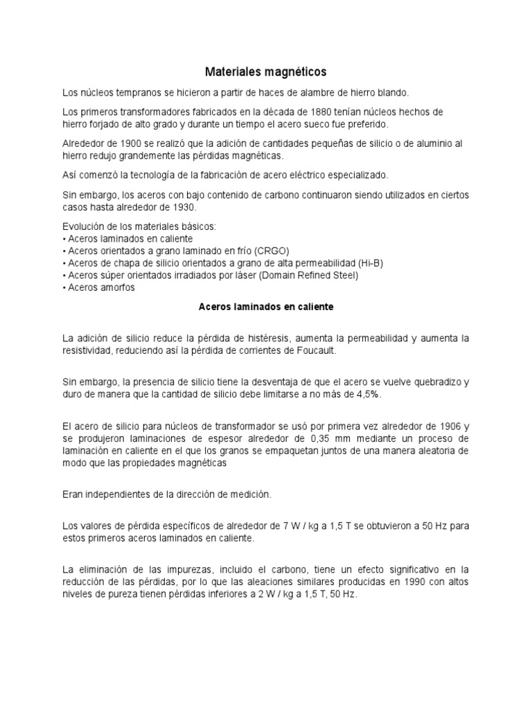Materiales Paramagnéticos para Transformadores | PDF ...