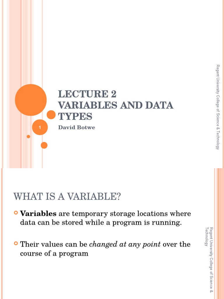 Slide02 Variables And Data Types Pdf Data Type Variable Computer Science