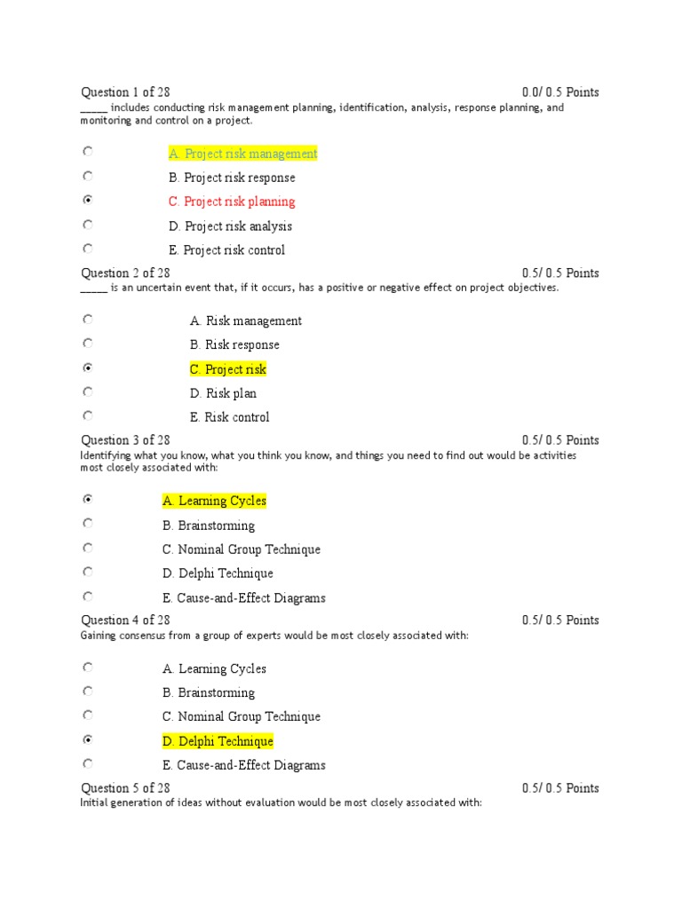 PM Practice Questions | Download Free PDF | Risk Management ...