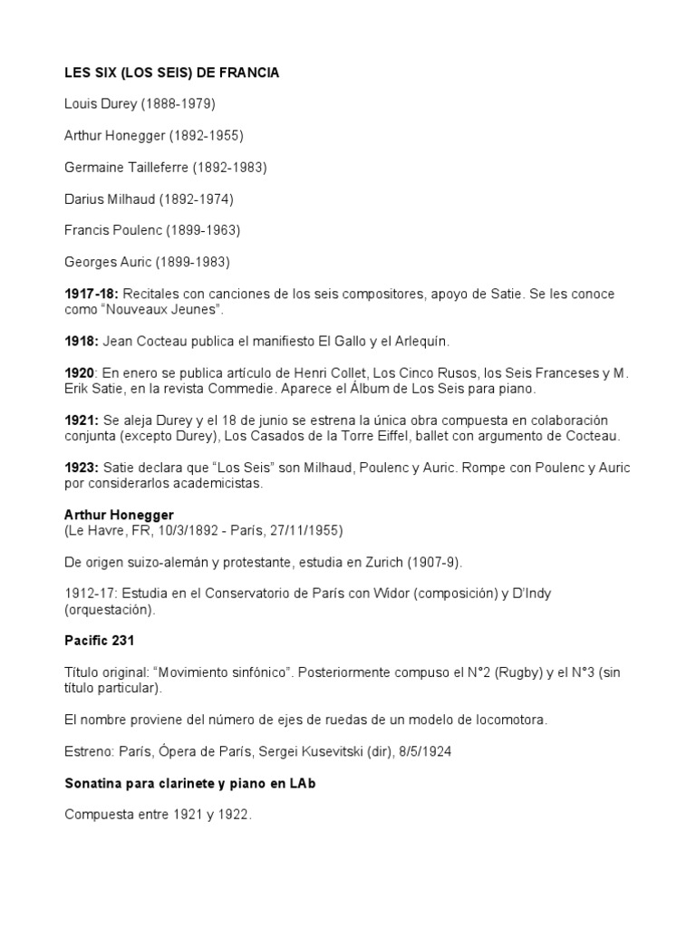 Les Six: Compositores Franceses Destacados | PDF | Erik Satie ...