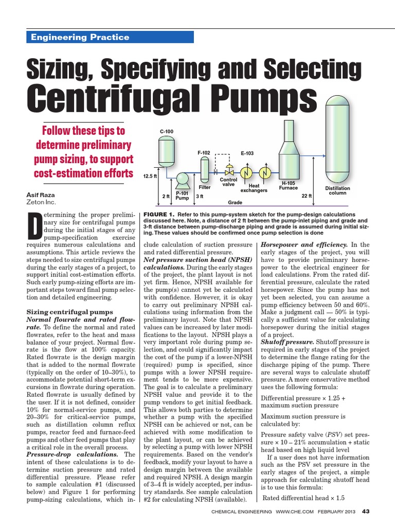 Preliminary Sizing Calculations for Centrifugal Pumps in Chemical ...