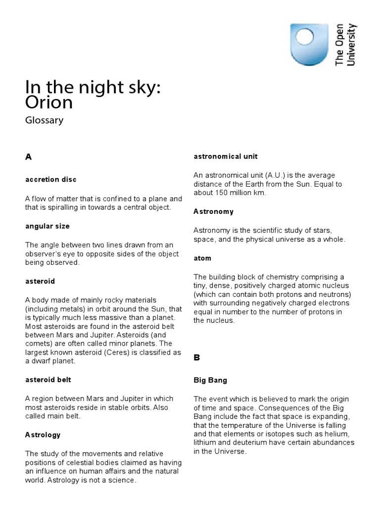 In The Night Sky: Orion: Glossary | PDF | Stars | Milky Way