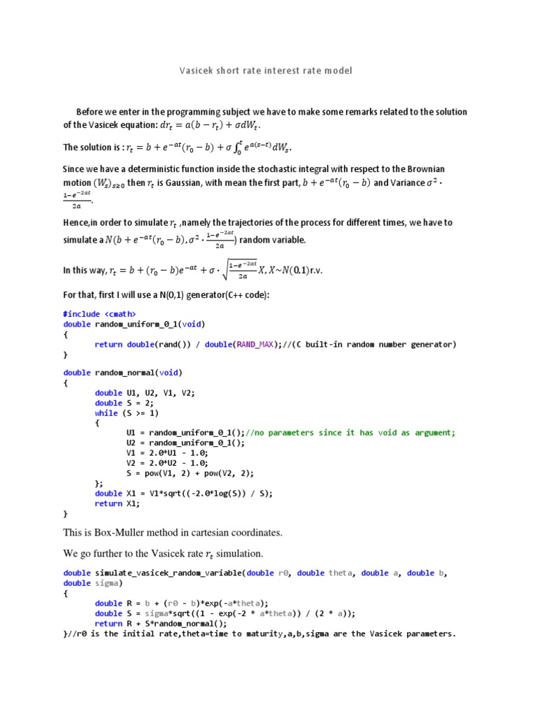 Vasicek Short Rate Interest Rate Model | PDF | Computer Programming ...