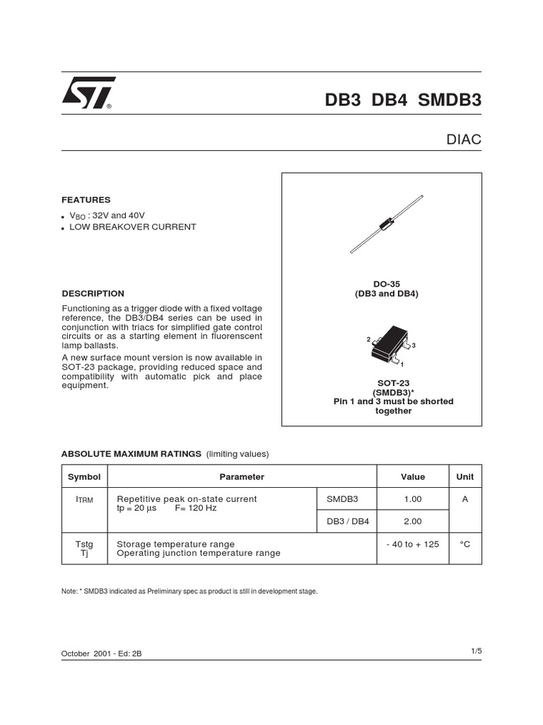 DB3 DB4 SMDB3 - Diac PDF | PDF | Electrical Equipment | Computer ...