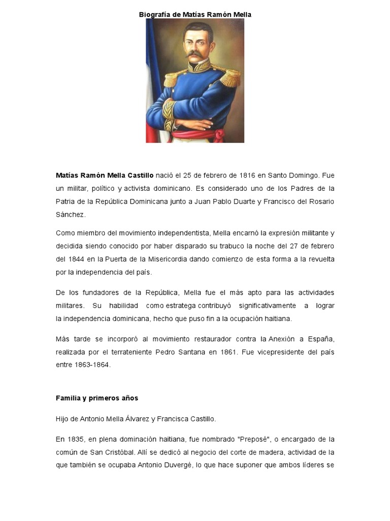 Biografía de Matías Ramón Mella | PDF | Agitación | Gobierno