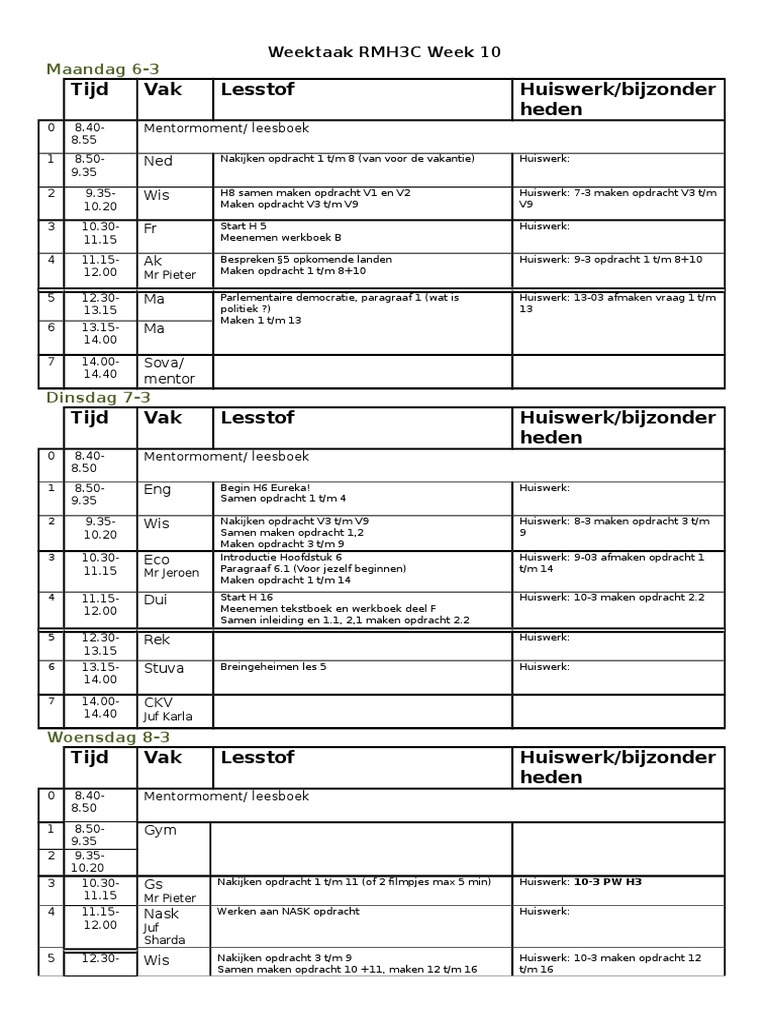 Weektaak h3c 2017 10 | PDF