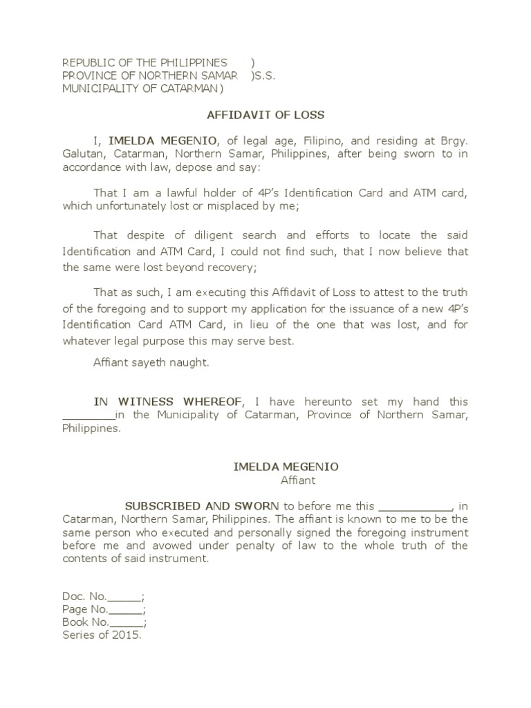 Affidavit of Loss 4ps Id | PDF