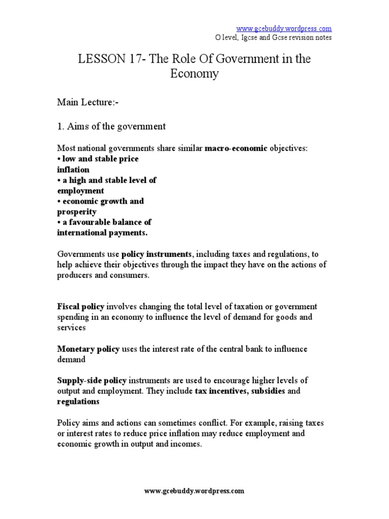 Government's Role in Economic Policy | PDF | Monetary Policy ...