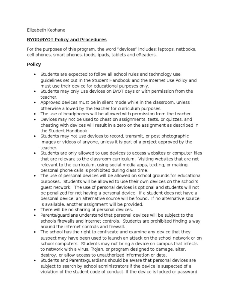 Byot Policy | PDF | Classroom | Internet
