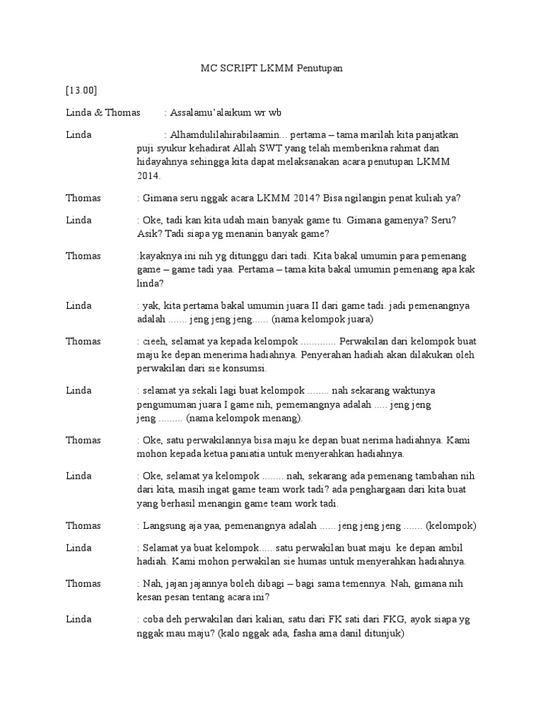 MC Script LKMM Penutupan | PDF
