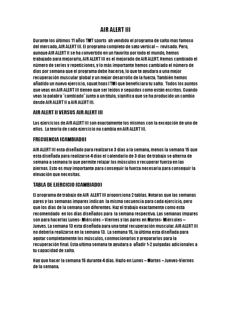 AIR ALERT III: Programa Mejorado de Salto Vertical | PDF | Ejercicio ...
