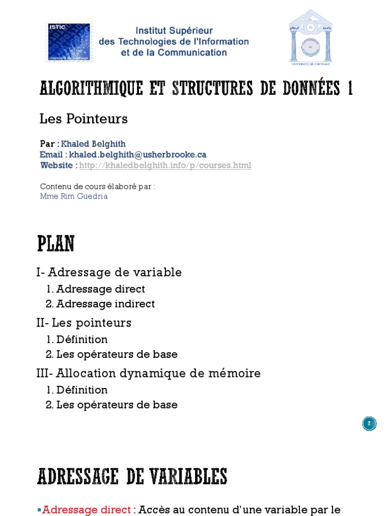 Les Pointeurs | PDF | Pointeur (programmation) | Ingénierie informatique