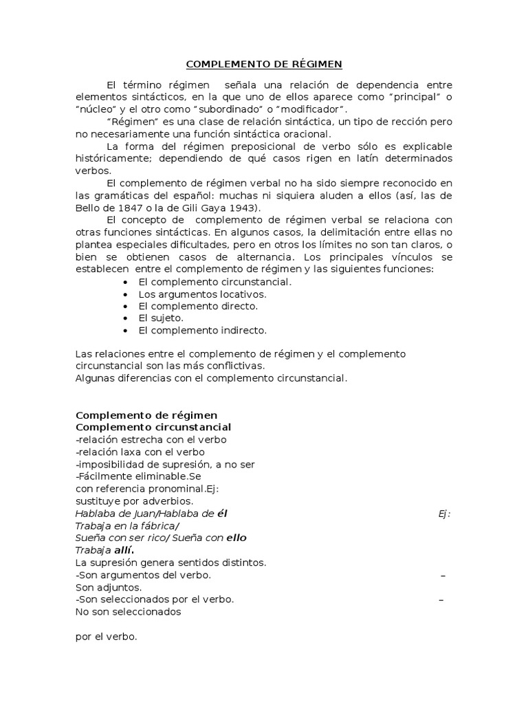 Complemento de Régimen | PDF | Verbo | Objeto (gramática)