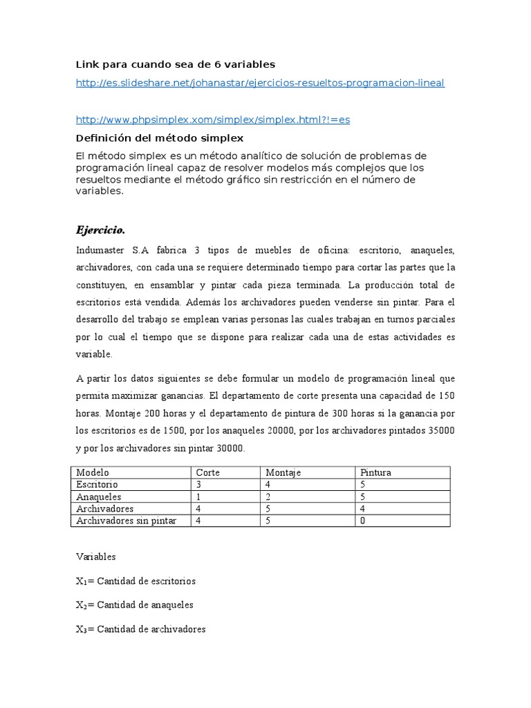 Ejercicio Con 4 Variables | PDF | Programación lineal | Conceptos ...