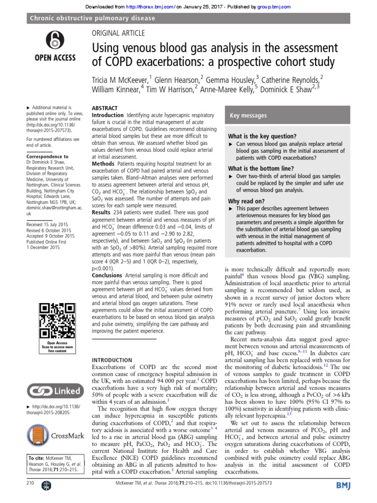 Using Venous Blood Gas Analysis in The Assessment of COPD Exacerbations ...