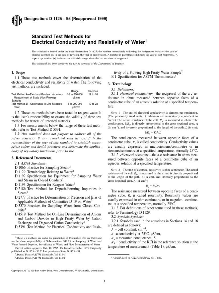 Astm d1125 | PDF | Electrical Resistivity And Conductivity | Electrical ...