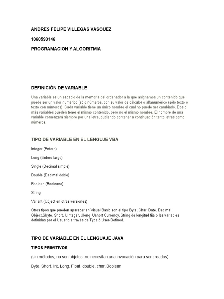 Tarea 1 Programacion | PDF | Poco | Variable (informática)