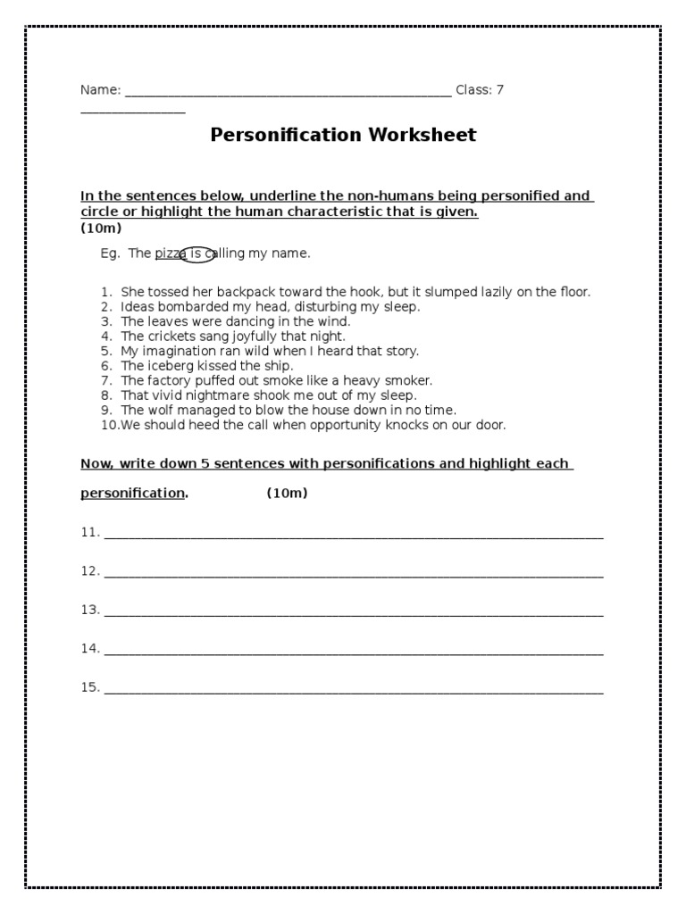 Personification Worksheet | PDF