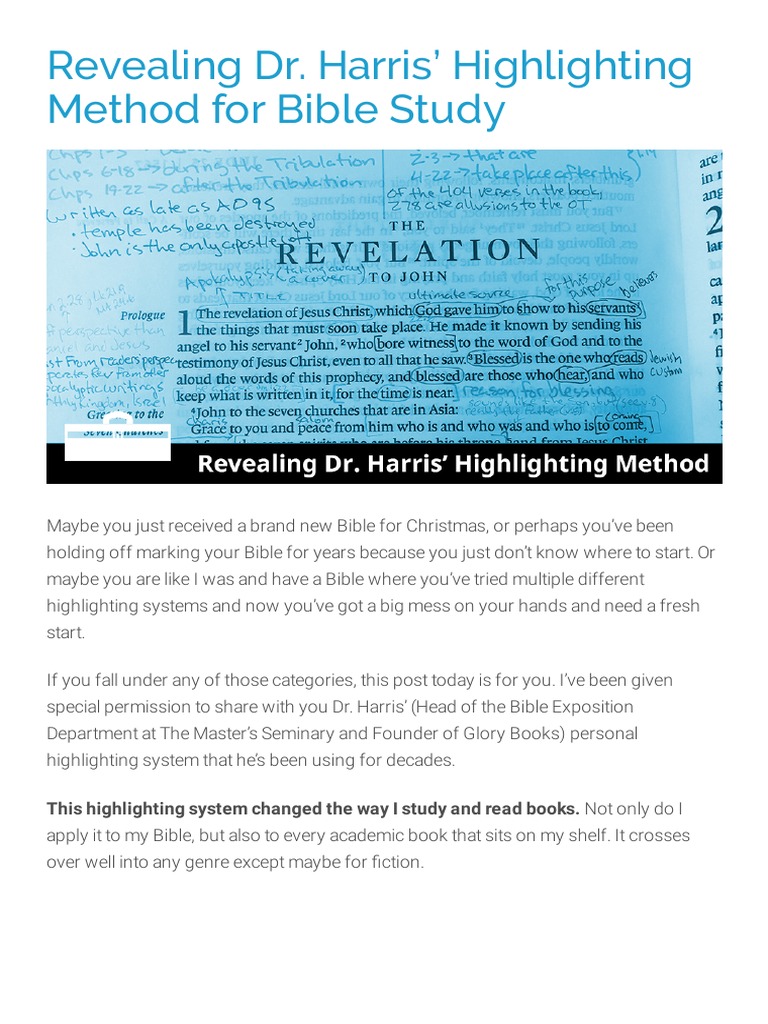 Revealing Dr Harris Highlighting Method for Bible Study | Epistle To ...