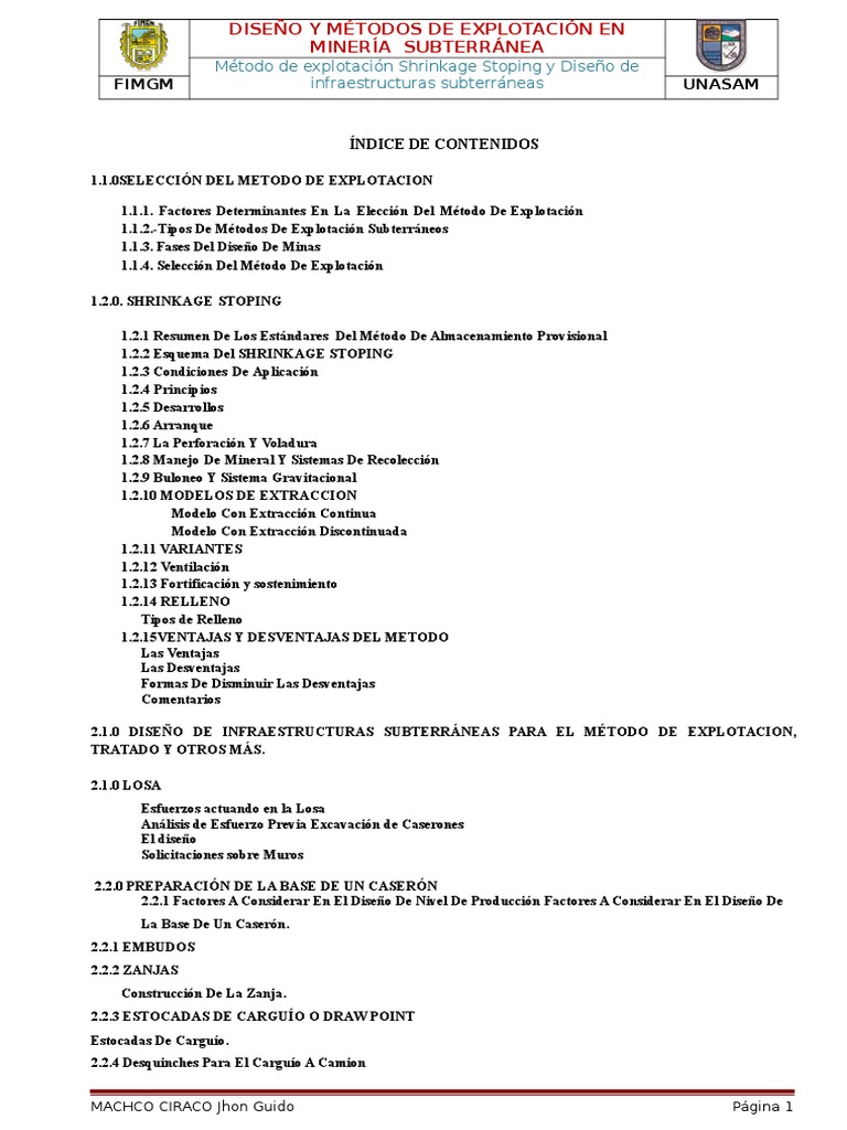 Shrinkage Stoping | PDF | Minería | Cemento