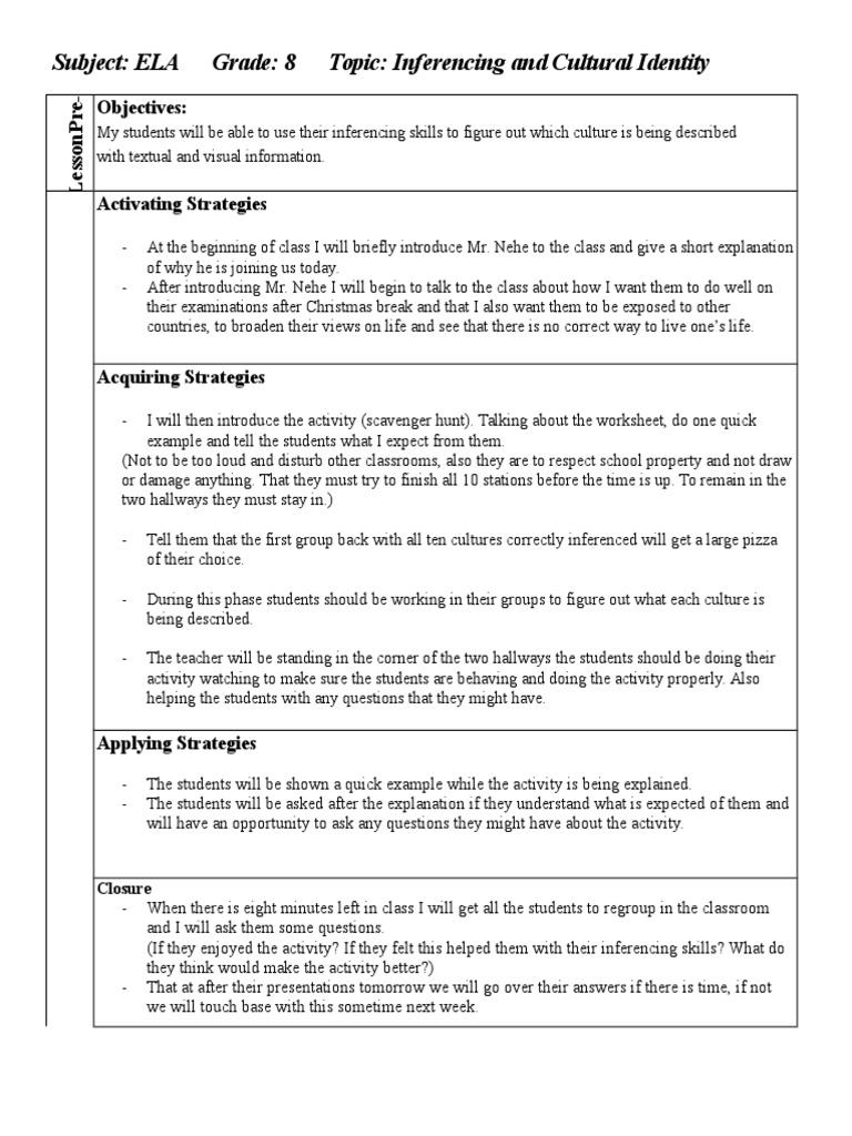 Aaa Lesson Plan Scavenger Hunt | PDF | Inference | Lesson Plan